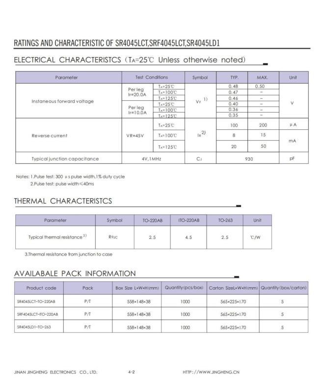 SR4045LCT/SR4060LCT /SR4080LCT /SR40100LCT/SR40150LCT/SR40200LCT LOW VF SCHOTTKY RECTIFIER DIODE WITH TO-220AB PACKAGE