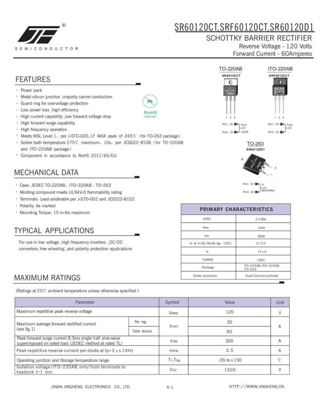 SRF6045LCT/SRF6060LCT/SRF6080LCT/SRF60100LCT 60A LOW VF ITO220 SCHOTTKY DIODE