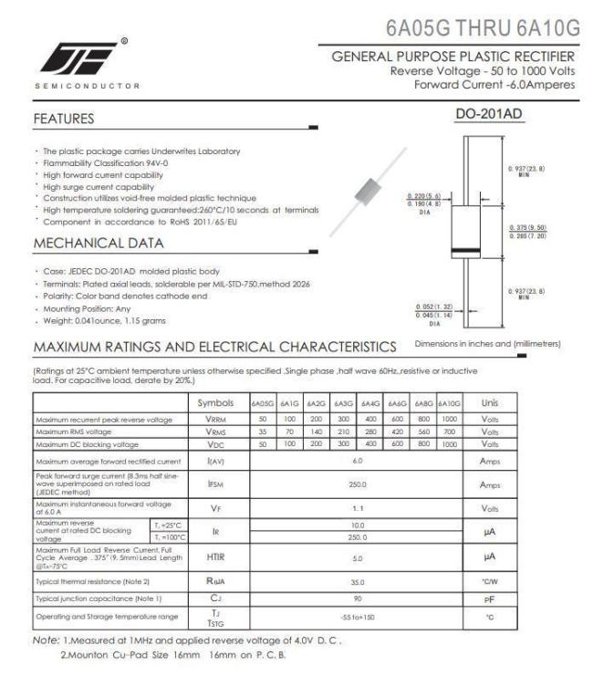 6A10G 6A/1000V Solar Bypass Photovoltaic Diode Used in PV Box