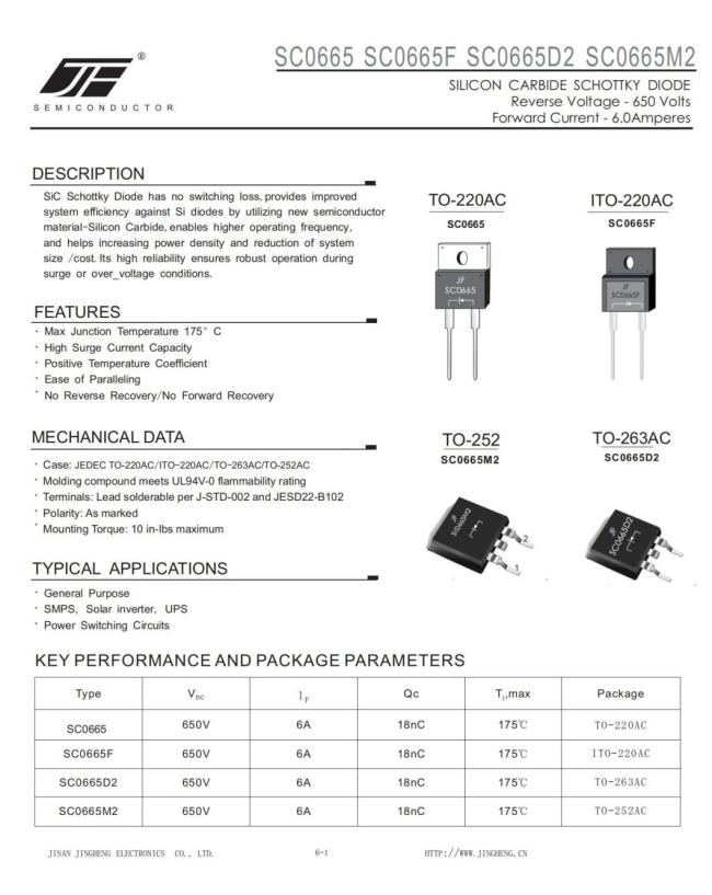 SC1065 SILICON CARBIDE (SIC) SCHOTTKY DIODE WITH 10A/650V VOLTAGE TO-220AC PACKAGE