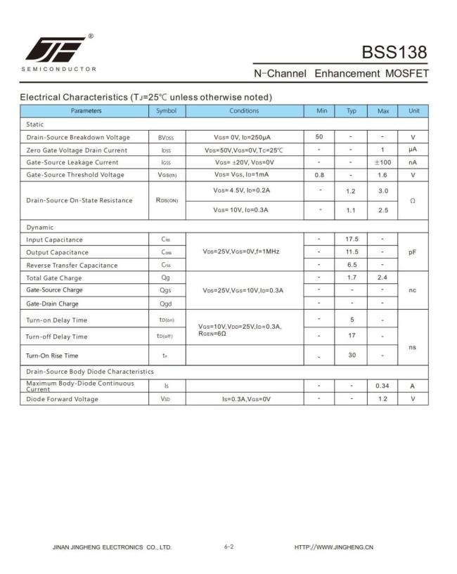 N-Channel Enhancement MOSFET BSS138 With SOT23 Outline