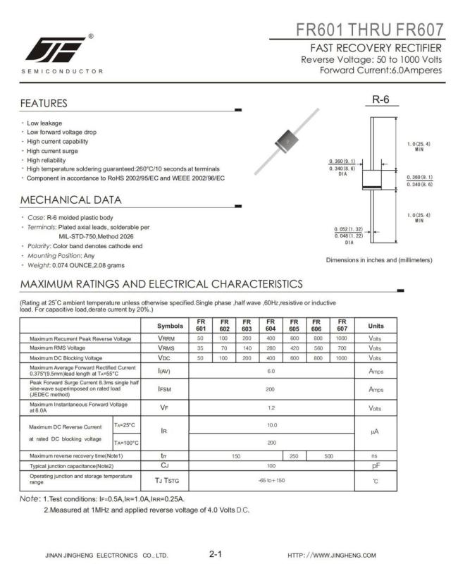 FR601 THRU FR607 FAST RECOVERY DIODE WITH R-6 PACKAGE