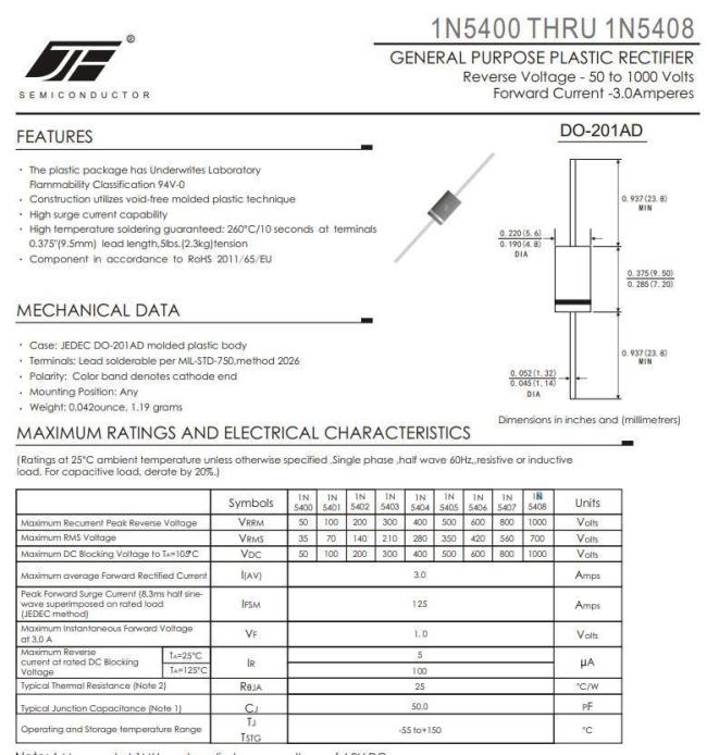 1N5408 3A GERNARAL PUPOSE RECTIFIER DIODE WITH DO-201AD PACKAGE