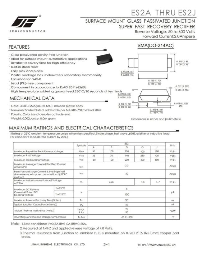 ES2A/ES2D/ES2G/ES2J/ES2K SUPER FAST RECOVERY DIODE WITH DO-214AC PACKAGE