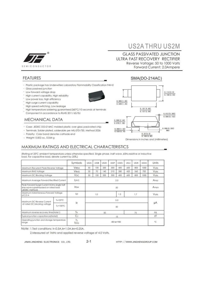 ES2A/ES2D/ES2G/ES2J/ES2K SUPER FAST RECOVERY DIODE WITH DO-214AC PACKAGE
