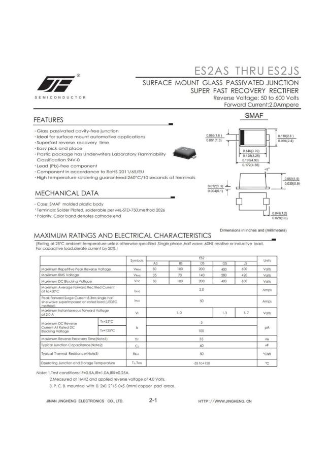ES2AS/ES2DS/ES2GS/ES2JS SUPER FAST RECOVERY DIODE WITH SMAF PACKAGE
