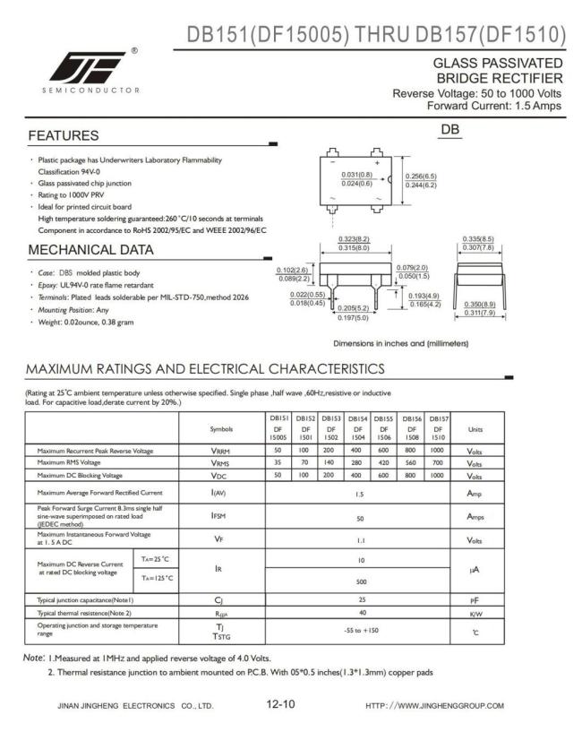 DB151 THRU DB157 GLASS PASSIVATED BRIDGE RECTIFIER DIODE WITH DB PACKAGE