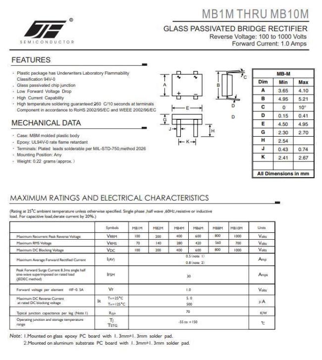1A/1000V DIP BRIDGE RECTIFIER DIODE MB10M