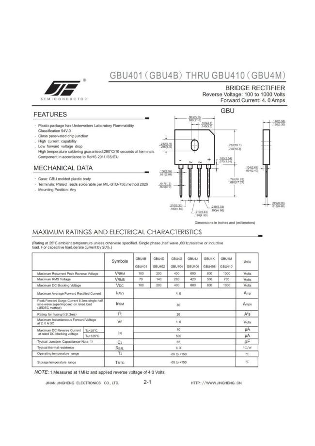 GBU408 4A/800V Rectifier Bridge Diode With GBU Package