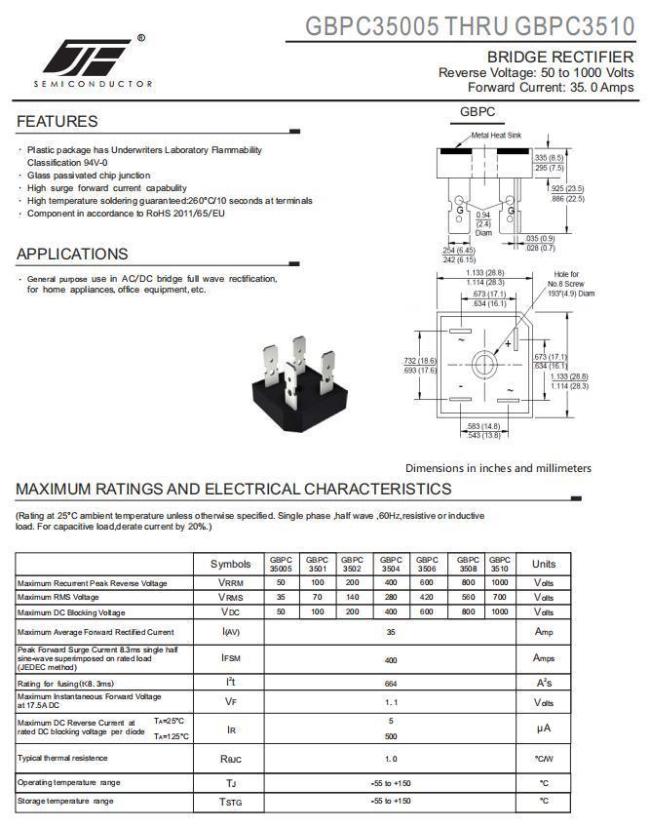 GBPC3506 35A 600V BRIDGE RECTIFIER DIODE WITH GBPC PACKAGE