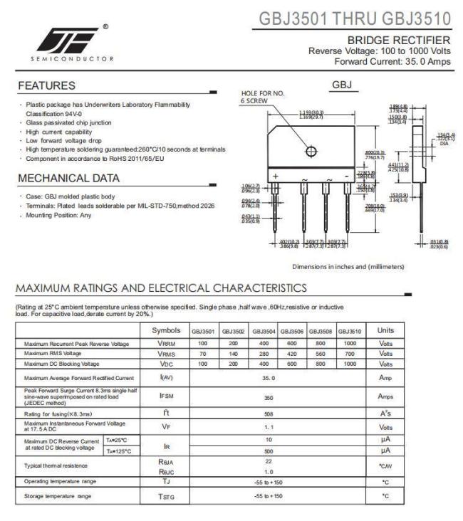 GBJ3506 35A 600V RECTIFIER BRIDGE DIODE