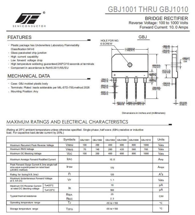 GBJ1008 BRIDGE RECTIFIER DIODE WITH 10A CURRENT 800V VOLTAGE