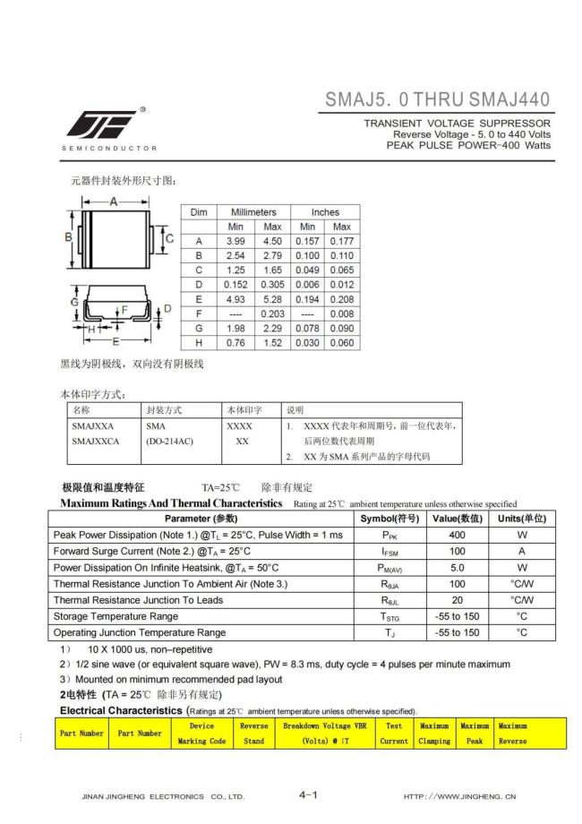 SMAJ Series TVS Diode SMD Package Transient Voltage Suppressors