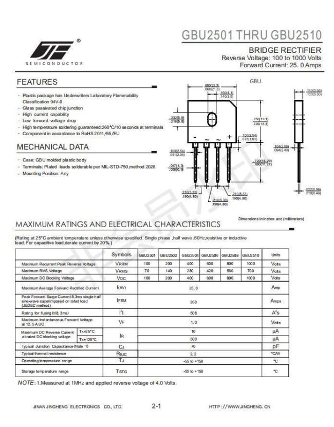 GBU2510 25A/1000V BRIDGE RECTIFIER DIODE