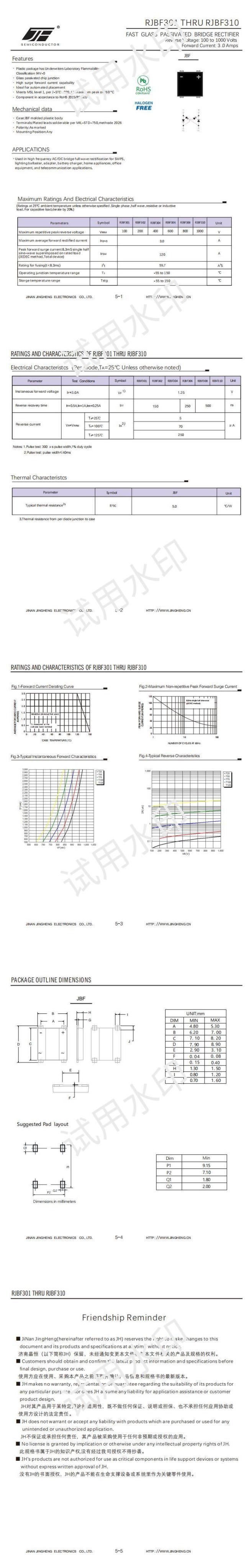 RJBF310 FAST RECOVERY BRIDGE RECTIFIER DIODE WITH JBF PACKAGE