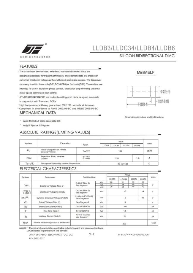 LLDB3/LLDB4/LLDB6 SILICON BIDIRECTIONAL DIAC DIODE FOR BALLAST