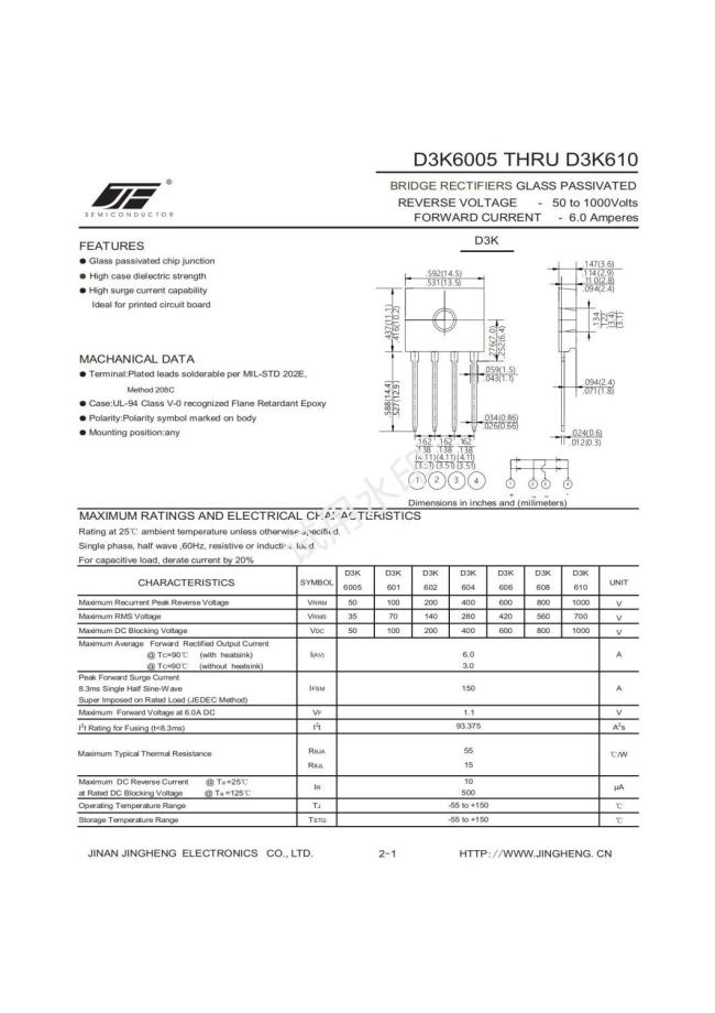 D3K210/D3K208/D3K206 BRIDGE RECTIFIER DIODE WITH D3K PACKAGE