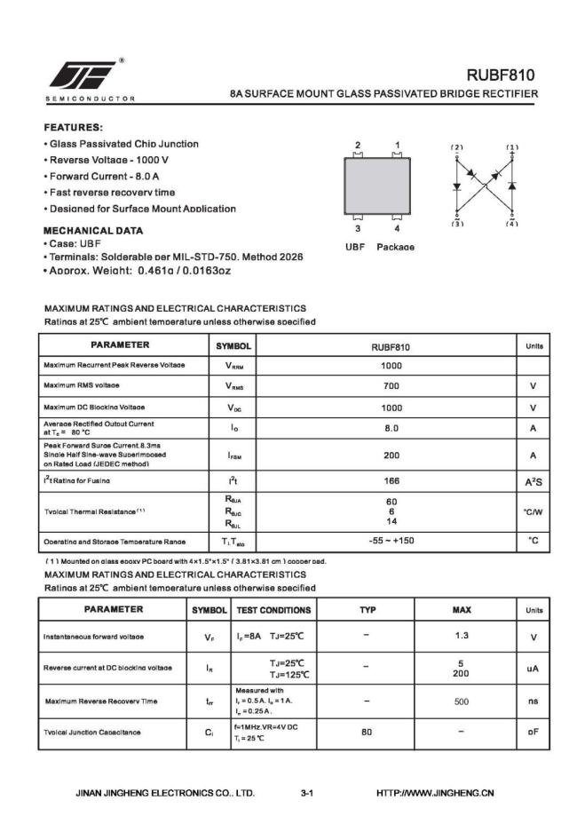 UBF810 BRIDGE RECTIFIER DIODE WITH 8A 1000V