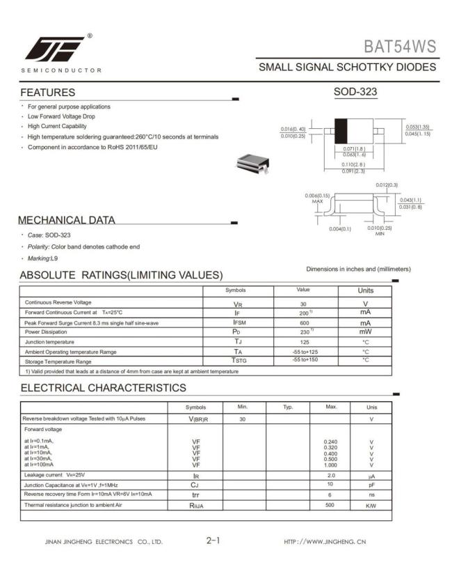 BAT54WS SMALL SIGNAL SCHOTTKY DIODE WITH SOD-323 PACKAGE