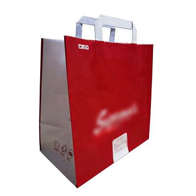 China Versatile Flat Handle Paper Bag Red Recycled Paper Shopping Bags Biodegradable for sale