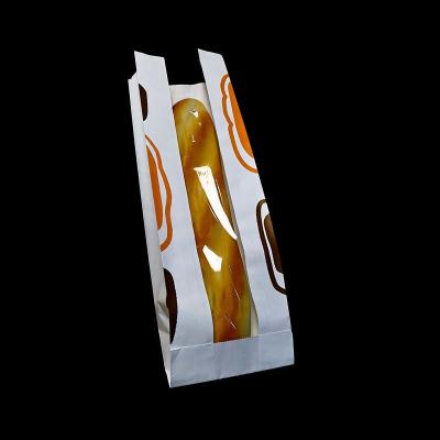 China Waterproof Flat Bottom Paper Bag Grease Resistant Baguette Bread Bags White for sale