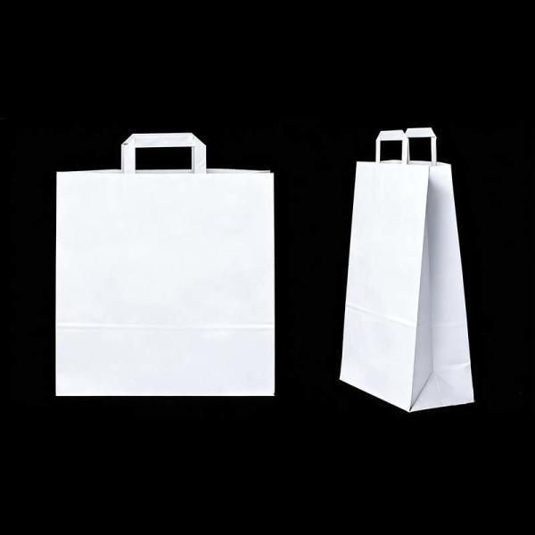 Quality Eco Compliant Flat Handle Paper Bag Non Toxic White Paper Shopping Bag Leak Resistant for sale