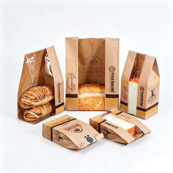Quality Moisture Resistant Window Paper Bags Eco Friendly Kraft Paper Bread Bag Greaseproof for sale