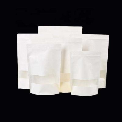 China Food Grade Stand Up Kraft Pouch White Resealable Zipper Bag Eco Friendly For Nuts for sale