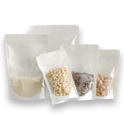 China White Stand Up Plastic Pouches Eco Friendly Stand Up Resealable Pouches With Transparent Window for sale