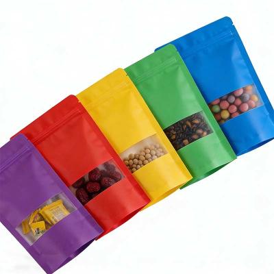 China Assorted Color Resealable Food Bag Matte Stand Up Plastic Bag Odor Resistant With Clear Window for sale
