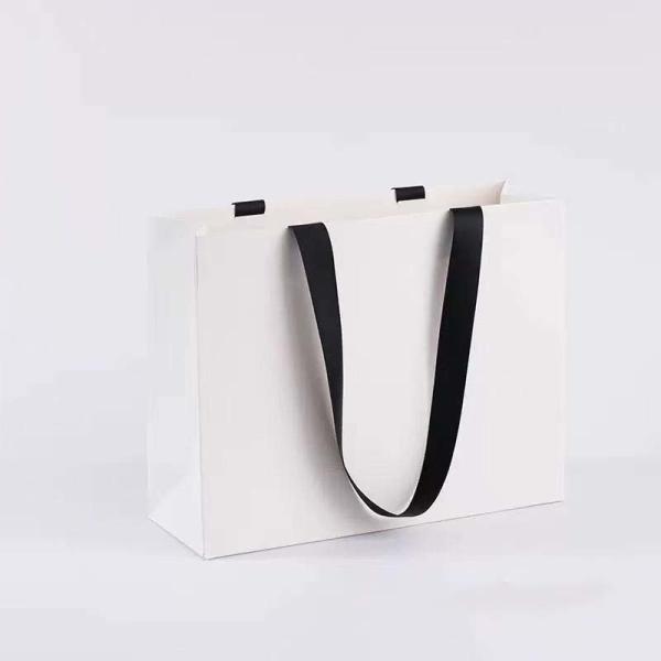 Quality Recyclable Flat Handle Paper Bag White / Black / Pink / Orange Shopping Gift Bag for sale