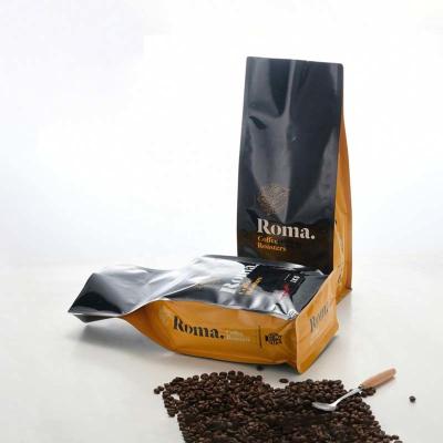 China Custom Printed Branded Matte Flat Bottom Coffee Beans Zipper Packaging Bags for sale
