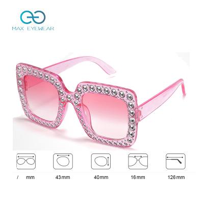 China Wholesale Cute Oversized Square Kids Sunglasses 2022 Rhinestone Pink Gradient Sun Glass Diamonds Kids Square Sunglasses SB1803 for sale