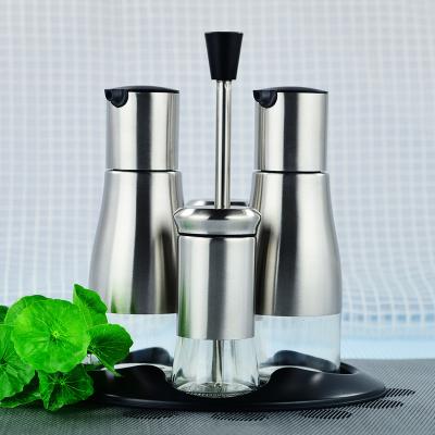 China Glass Storange Jar For Oil and vinegar Salt and Spice Bottle Stainless Steel Jar Cruet Set for sale