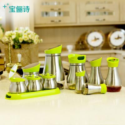 China Glass Storange Jar For Oil and vinegar Seasoning Pot Stainless Steel Jar Set Spice Jar for sale