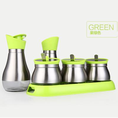 China New Product Glass Storange Jar For Oil and vinegar Seasoning Pot Stainless Steel Jar Set for sale