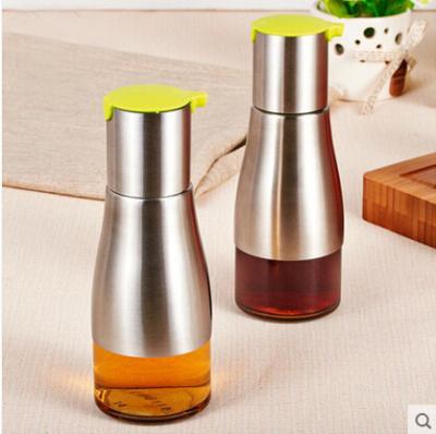 China 2015 New Design 2 Piece Glass Oil and Vinegar Bottle Set Stainless Steel Curet Set for sale