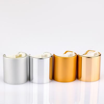 Cina Tappo superiore di alluminio del disco dell'oro brillante della nappa 20/410 con la cima nera per la lozione del corpo dello sciampo in vendita