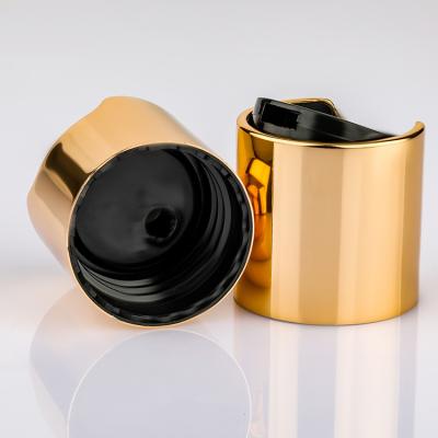 Cina Tappo superiore di alluminio del disco dell'oro brillante della nappa 20/410 con la cima nera per la lozione del corpo dello sciampo in vendita
