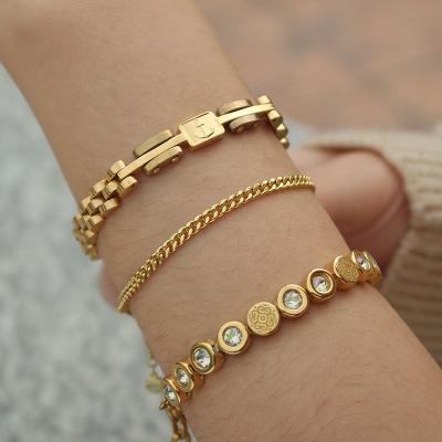 China Miami Adjustable 18K Gold Plated Steel Men and Women Cuban Link Chain Bracelet for sale