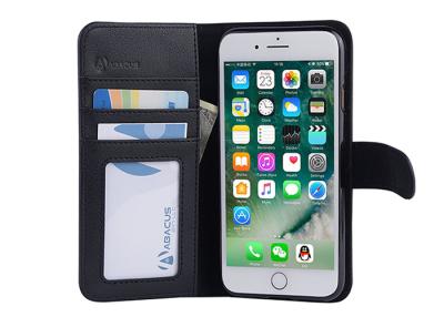 Cina Copertura di cuoio del telefono di vibrazione dell'iPhone 7 8 neri, cassa del portafoglio di tre fessure per carta dei contanti in vendita
