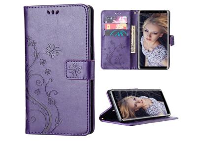 Cina Cassa porpora del telefono del cuoio genuino del fiore di farfalla per il Samsung Galaxy S9 in vendita