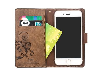 Cina Due - metta a strati la cassa del cuoio del portafoglio del silicone/la copertura Brown vibrazione dell'Apple iPhone 5 in vendita