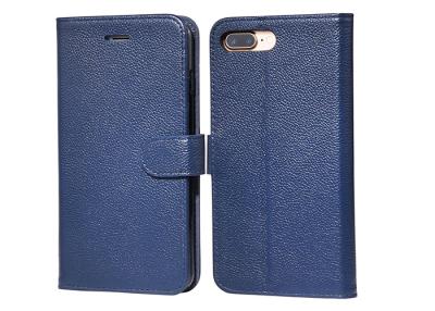 China Blue iPhone 8 Plus Genuine Leather Phone Case With Kickstand Function for sale