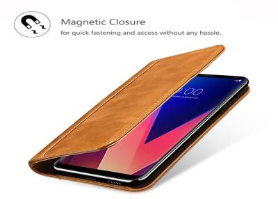 Cina Cassa del telefono del cuoio genuino di Brown delle fessure per carta per il certificato del LG V30 ROHS in vendita