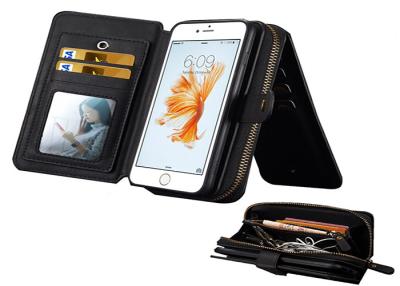 Cina Cassa nera del foglio del cuoio del PC per l'iPhone 6 più/cassa del cuoio portafoglio della chiusura lampo in vendita