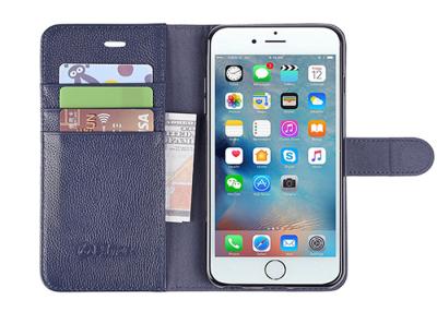 Cina Cassa blu del portafoglio del cuoio genuino della pelle bovina di strato superiore per l'iPhone 7 7 più in vendita
