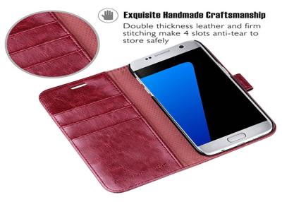 Cina Cassa del foglio della cassa del cuoio dell'unità di elaborazione Samsung di rosso di vino/cuoio di Samsung Galaxy S7 in vendita