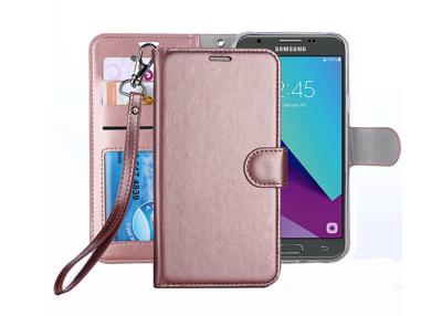 Cina Cassa del cuoio di Samsung dell'oro per il Samsung Galaxy J3, cassa molle del cuoio di TPU in vendita