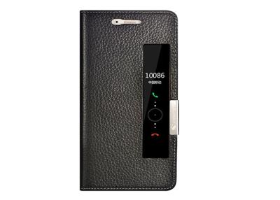 Cina Supporto Brown Huawei P10 più la copertura di cuoio del foglio del cuoio di vista finestra/di caso in vendita